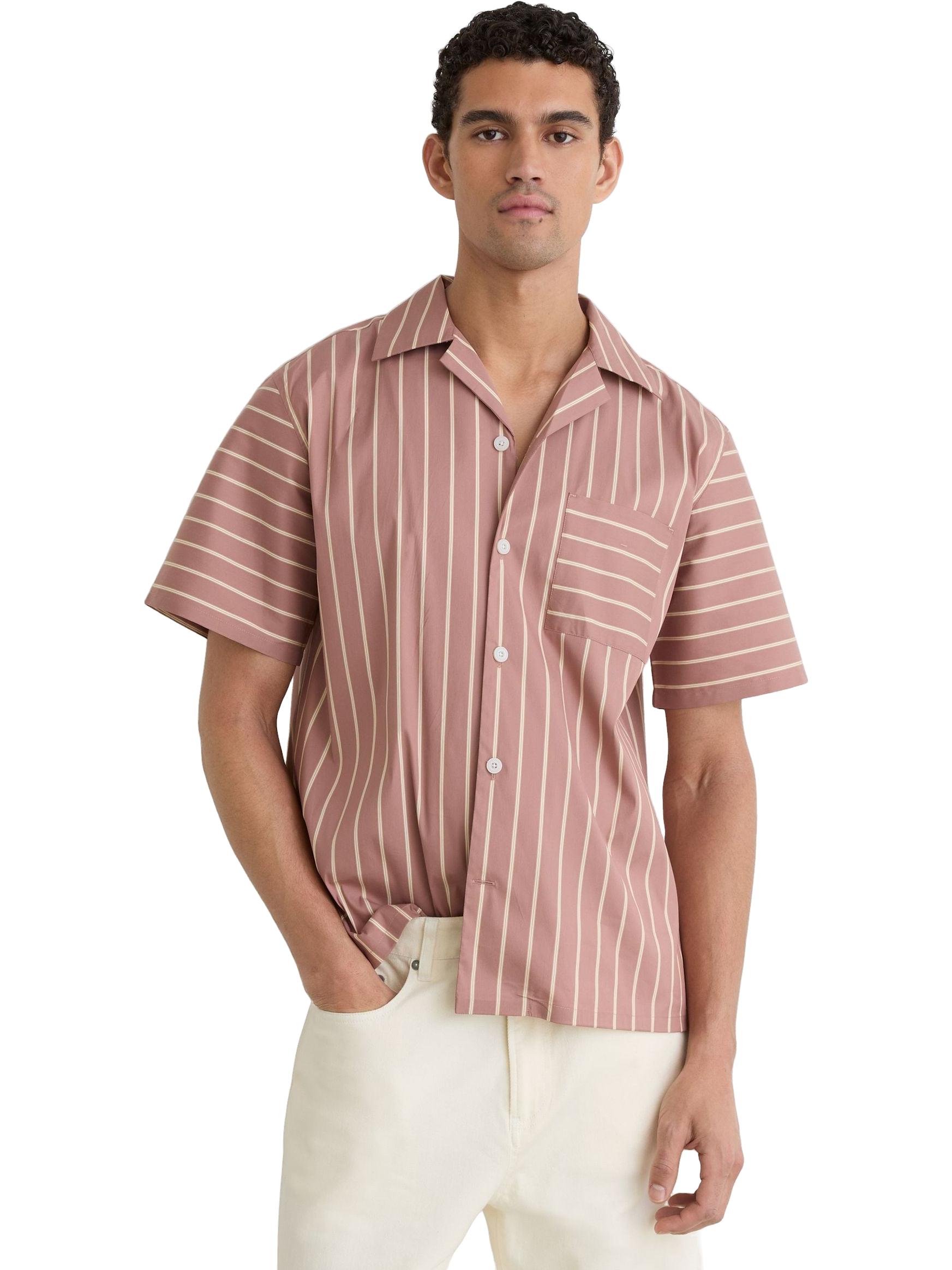 REISS vanfleet cotton-blend stripe cuban-collar shirt